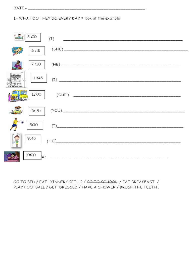 Daily Routines and Timings Worksheet | PDF