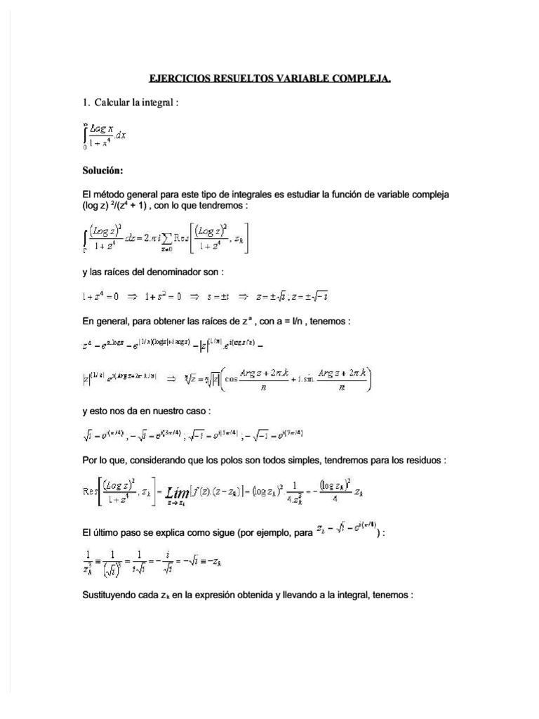 Ejercicios Resueltos Variable Compleja | PDF | Integral | Análisis complejo