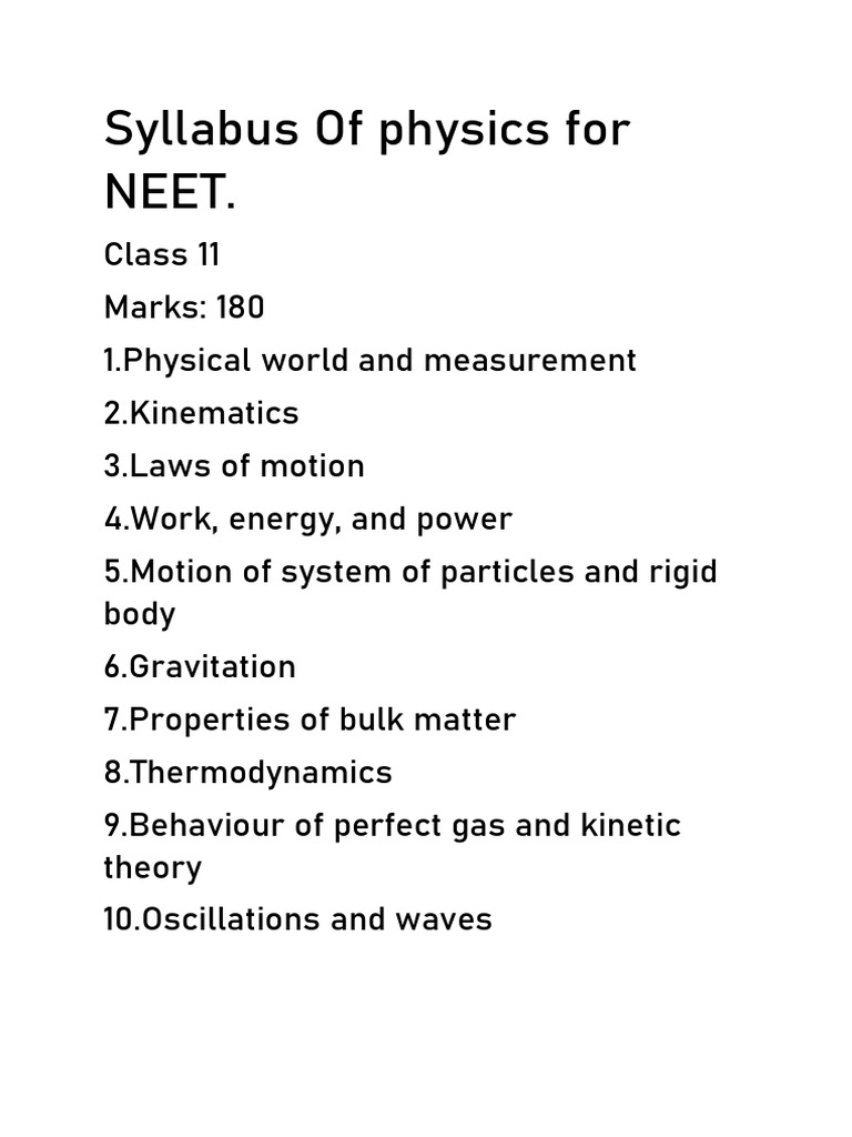 Syllabus of Neet | PDF | Science & Mathematics