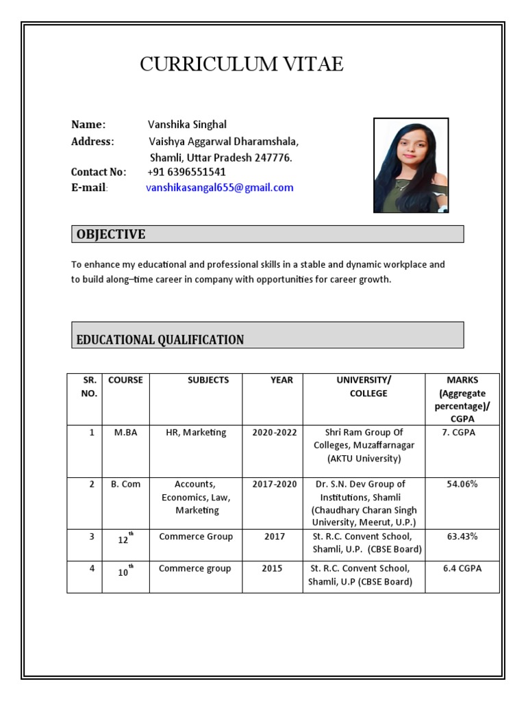 Curriculum Vitae: Objective | PDF | Recruitment | Business