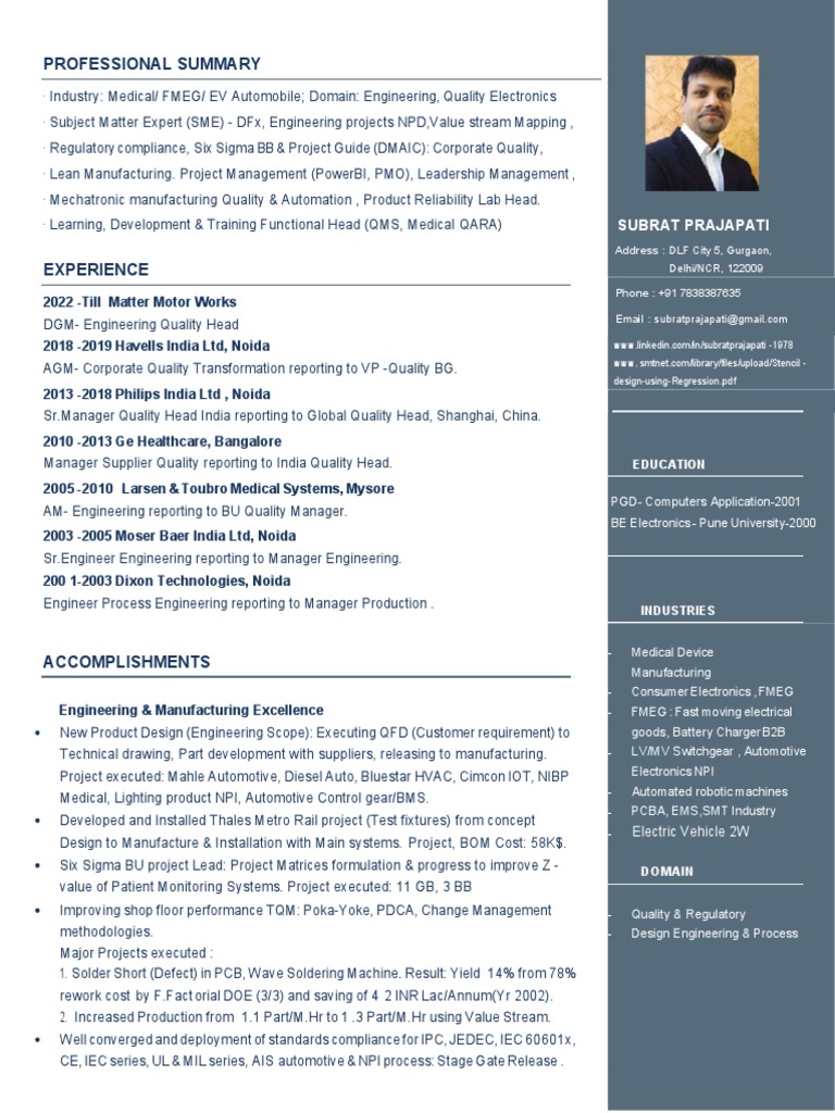 Subrat Prajapati Resume | PDF | Reliability Engineering | Medical Device