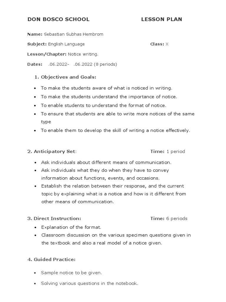 LESSON PLAN - Notice Writing | PDF