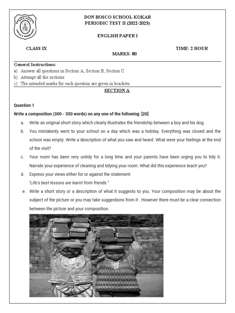 Question Paper Class 9 English I-1 | PDF