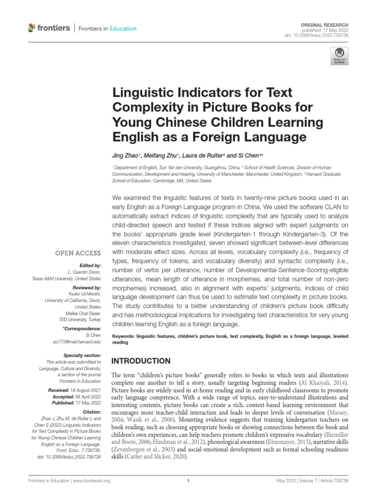 12.linguistic Indicators For Text Complexity in Pictu | PDF | Language Development | English ...