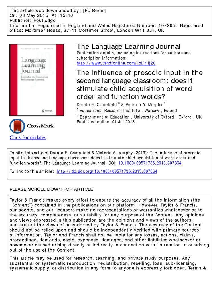 The Influence of Prosodic Input in The Second Language Classroom - Does ...