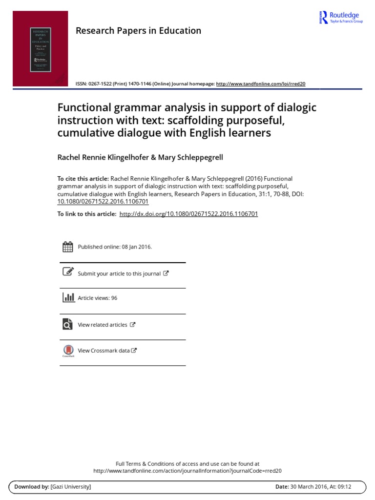 Functional Grammar Analysis in Support of Dialogic Instruction With ...