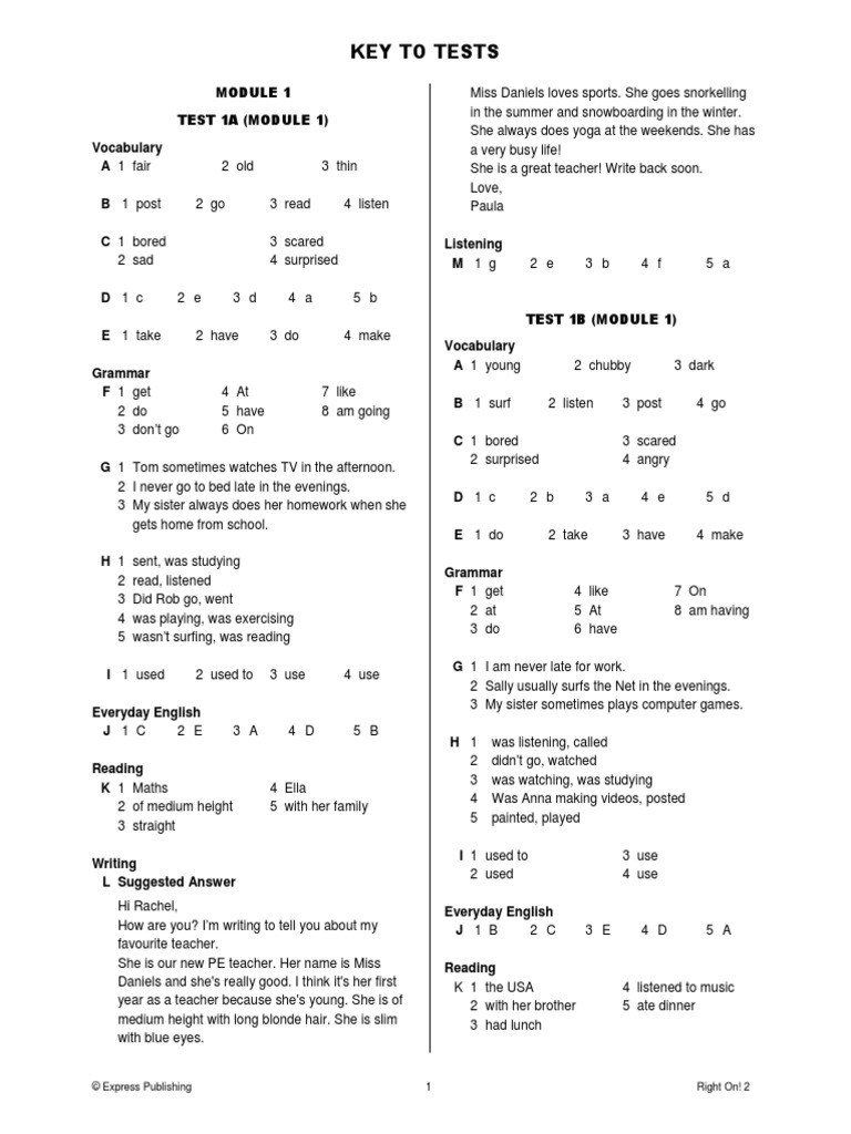 3 Right On 2 Tests Key-2 | PDF | Tablet Computer
