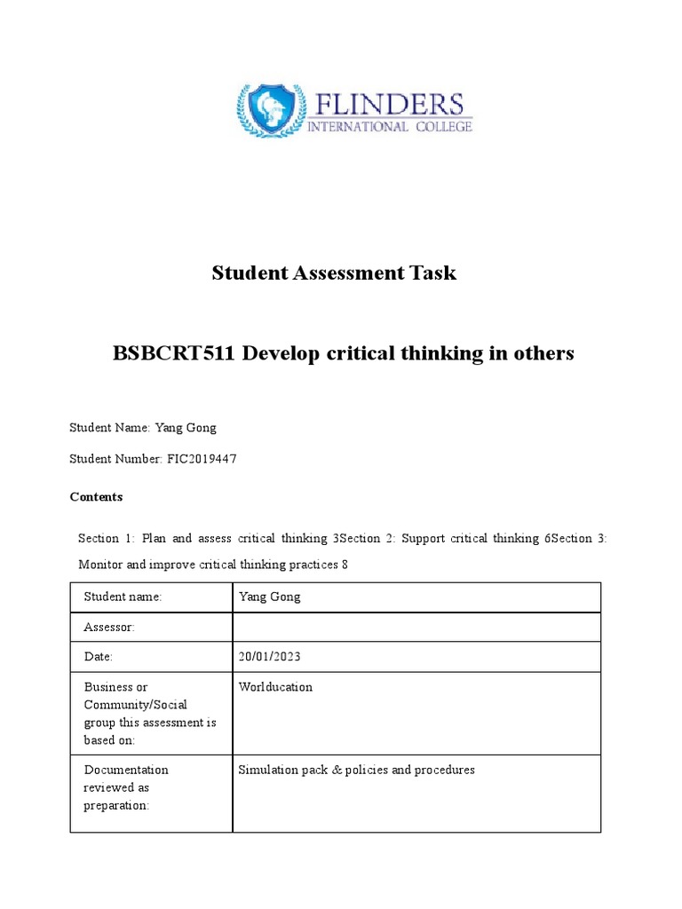 BSBCRT511 Develop Critical Thinking in Others | PDF | Critical Thinking ...