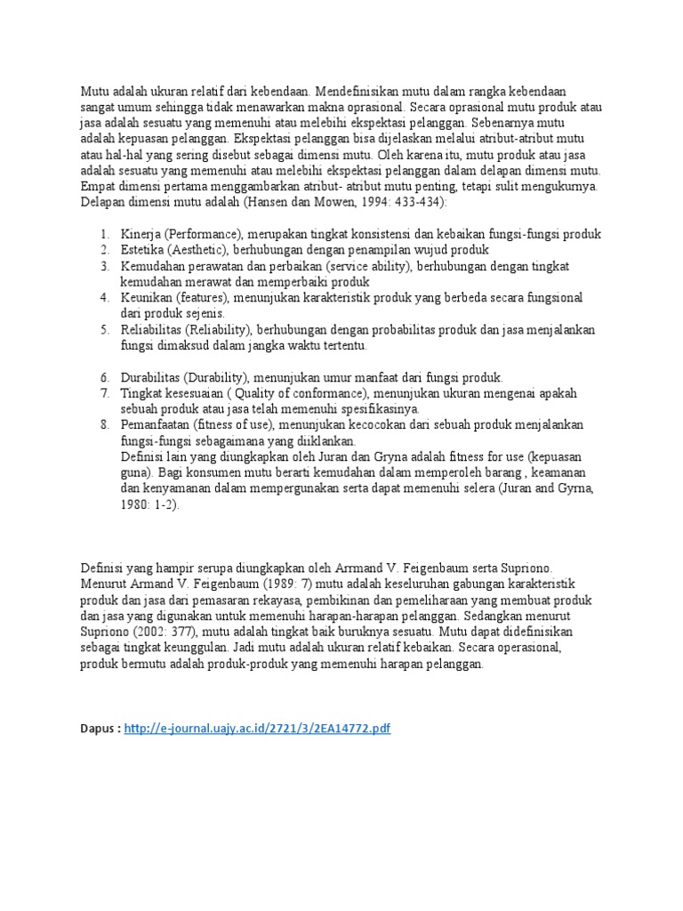 Konsep Dan Dimensi Mutu | PDF