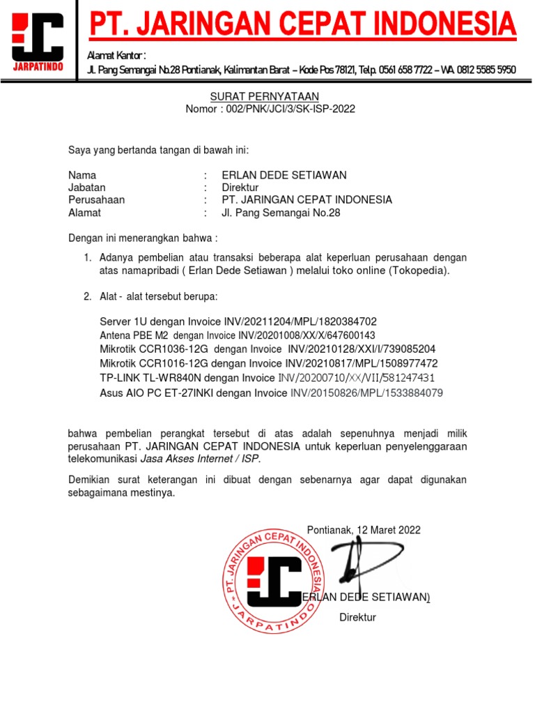 Surket Pembelian Barang Melalui Toko Online (ISP) | PDF