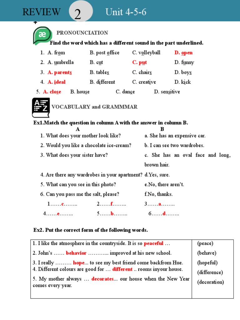 Grade 6 - Review 2 - Key | PDF