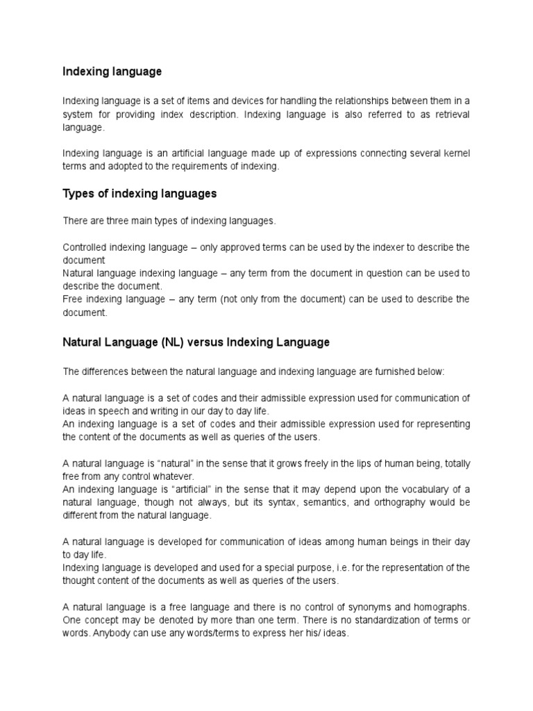 Indexing Language | PDF | Syntax | Word