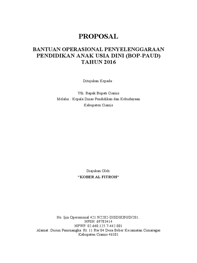 Contoh Proposal Bop KB | PDF
