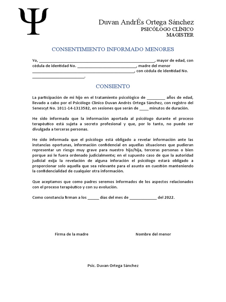 Consentimiento Informado Menores | PDF