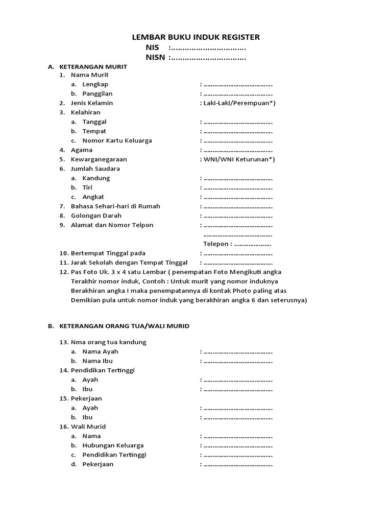 Lembar Buku Induk Register Pdf