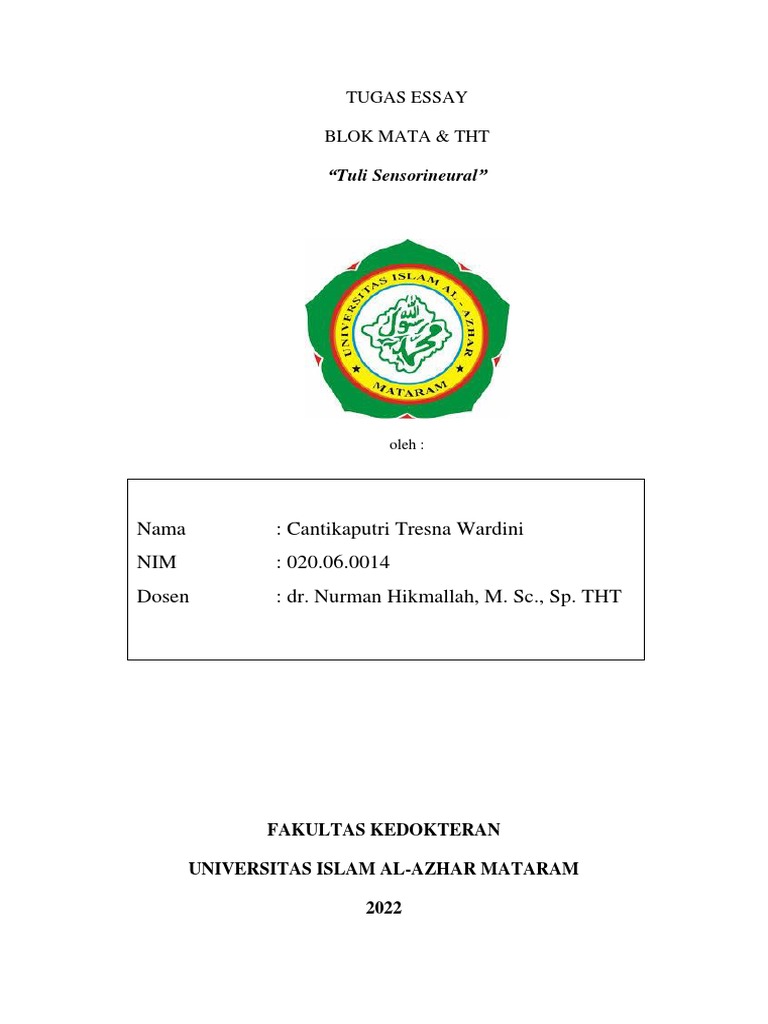 Cantikaputri Tresna Wardini - 020060014 - Essay Tuli Sensorineural - Dr. Nurman Hikmallah, M. SC ...