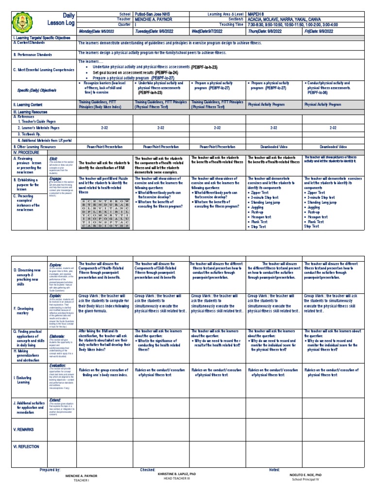 New PE Week 2 | PDF | Teachers | Learning