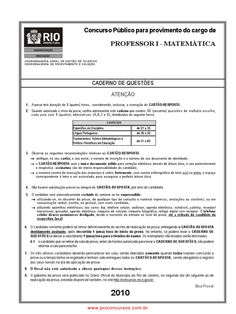 Prova Professor Matematica 2010 | PDF | Triângulo | Pensamento