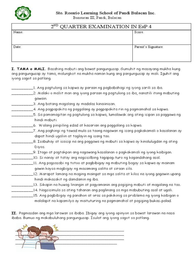 Second Quarter Examination in EsP 4 | PDF
