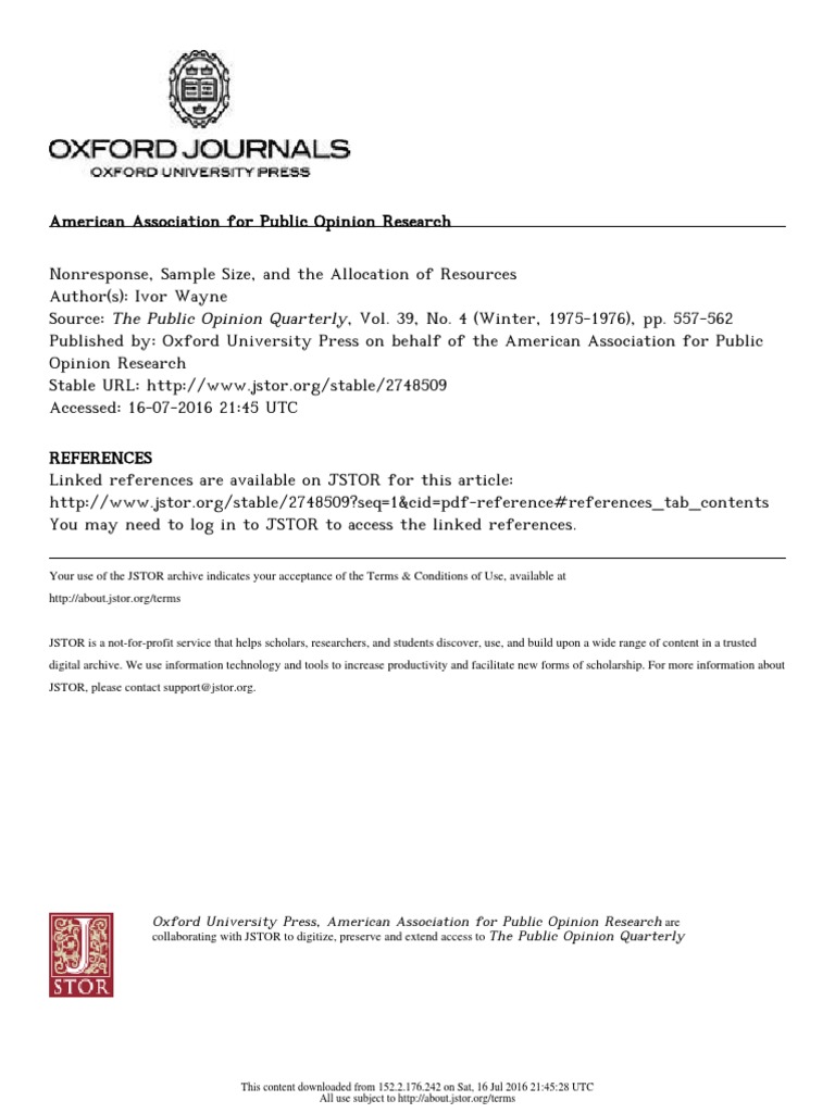 Nonresponse, Sample Size, and The Allocation of Resources | PDF | Sampling (Statistics ...