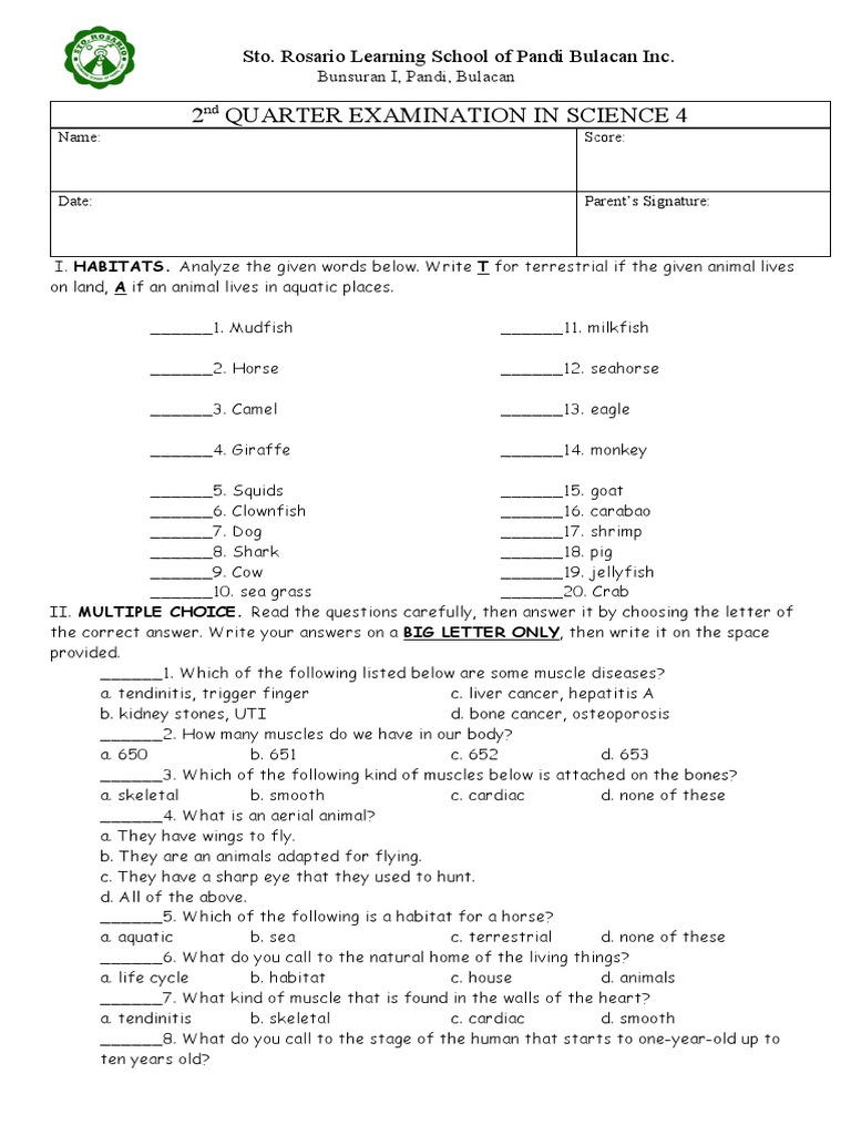 Second Quarter Examination in Science 4 | PDF | Organisms