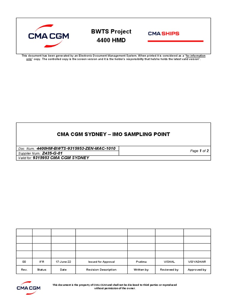 ZEN-MAC-1010 - 0 CC SYDNEY IMO Sampling Point | PDF