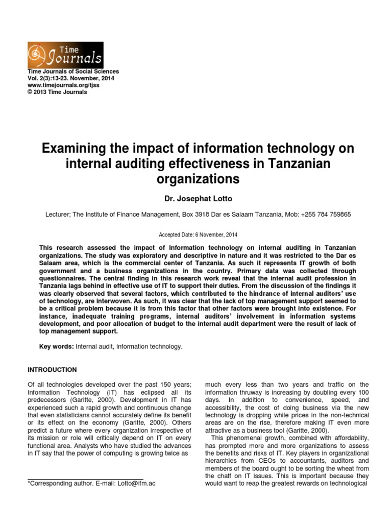 Examining The Impact of Information Technology On Internal Auditing ...