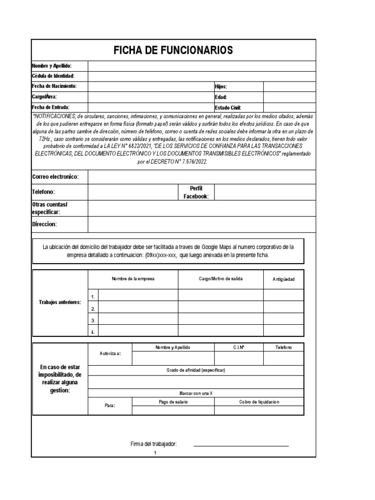 Ficha de Funcionario Modelo | PDF