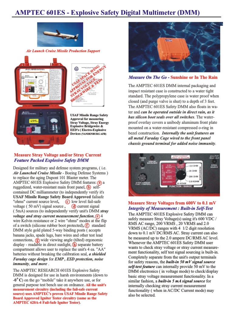 Amptec 601ES - Explosive Safety Digital Multimeter (DMM) | PDF | Volt | Electrical Engineering