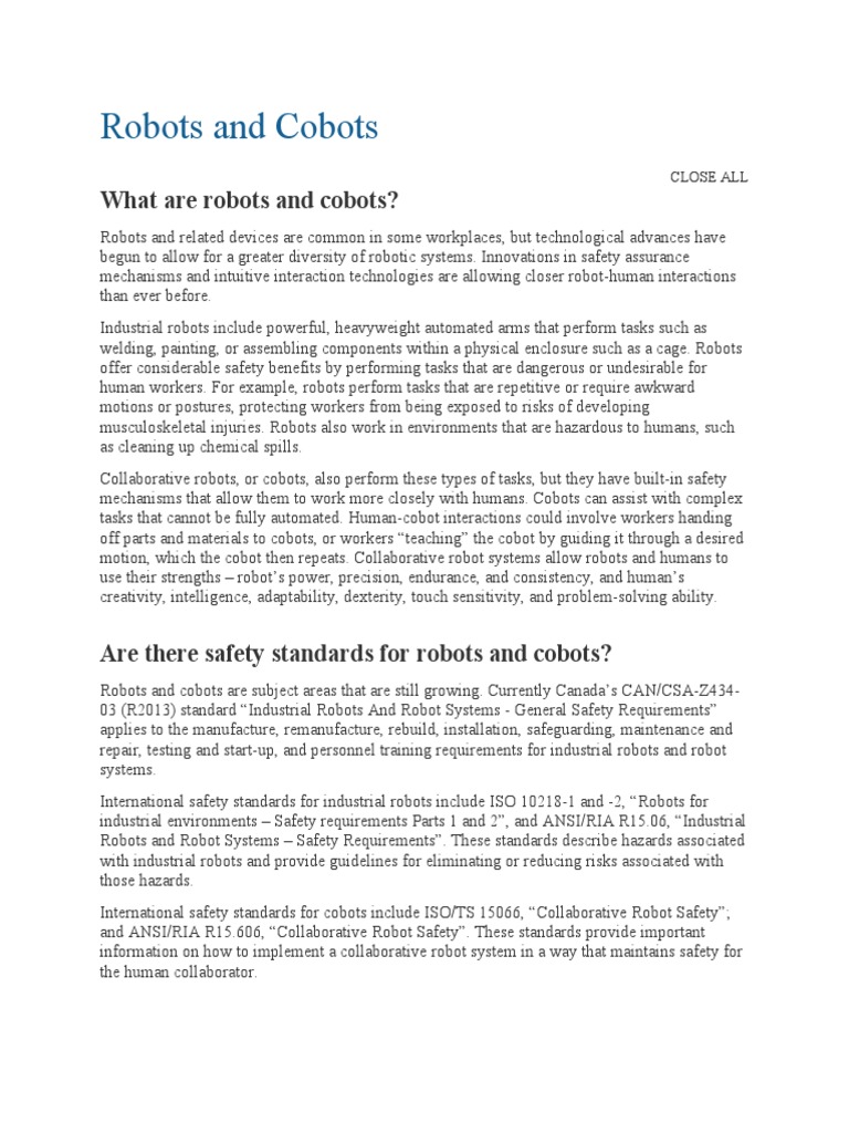 Cobots | PDF | Occupational Safety And Health | Personal Protective ...