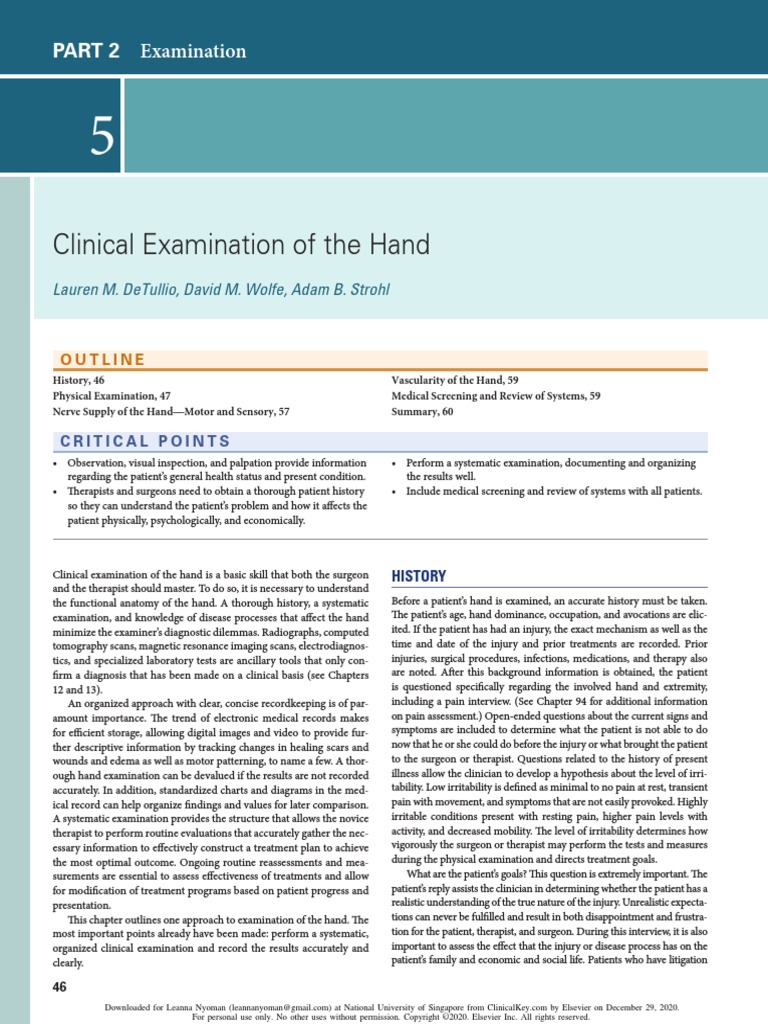 5 - Clinical Examination of The Hand | PDF | Thumb | Finger