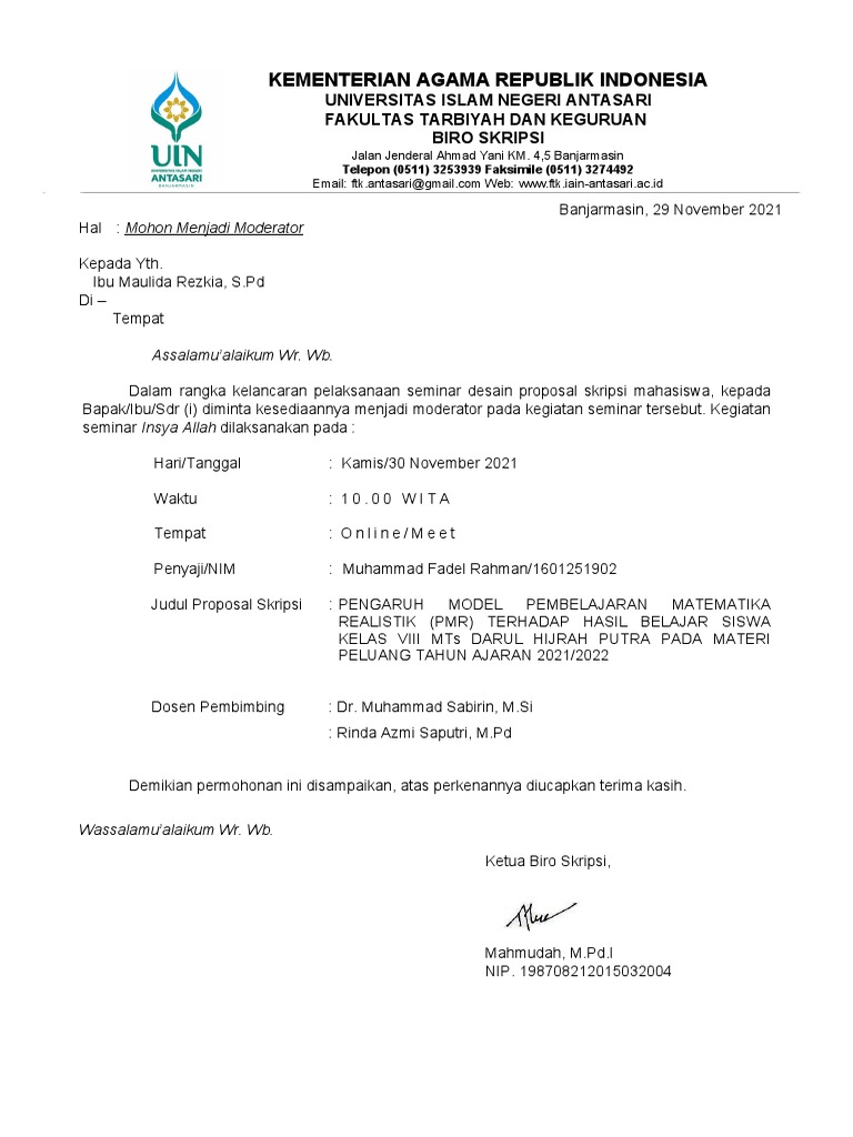 Undangan Seminar Moderator | PDF