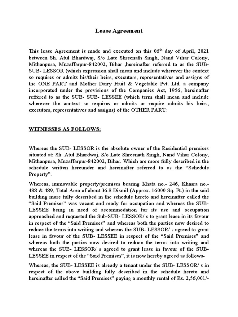 ATUL BHARDWAJ Lease Agreement | PDF | Lease | Real Property Law