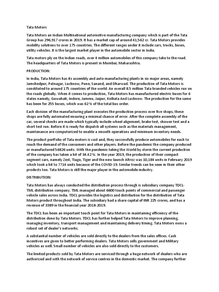 Tata Motors | PDF | Supply Chain | Marketing