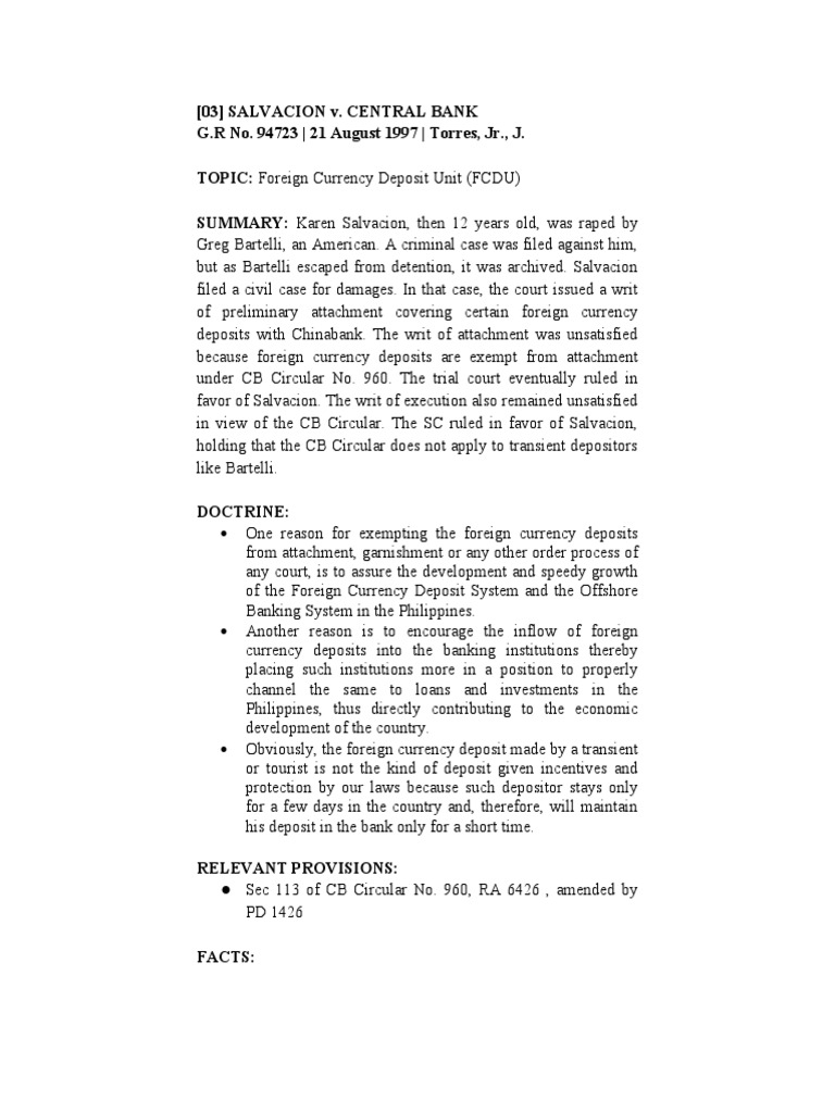 Salvacion v. Central Bank | PDF | Lawsuit | Banks