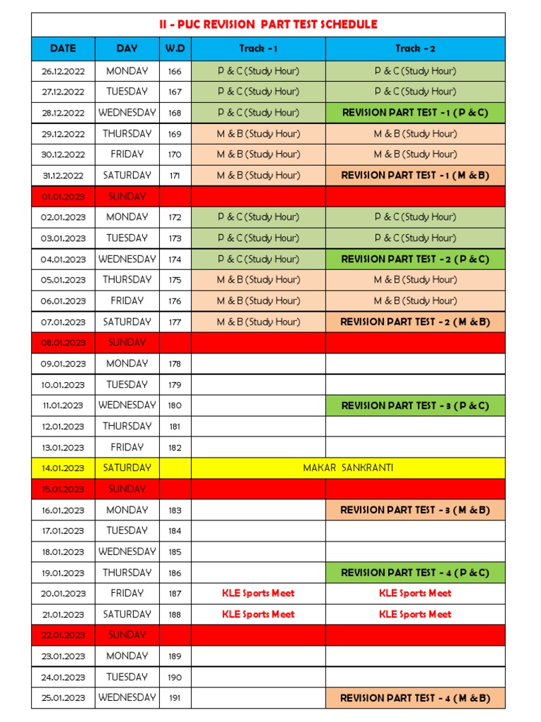 2nd PUC Exam Schedule 2022-2023 | PDF