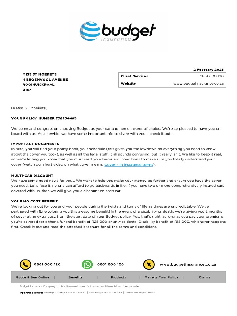 Budget Insurance Policy Overview | PDF | Insurance | Audit