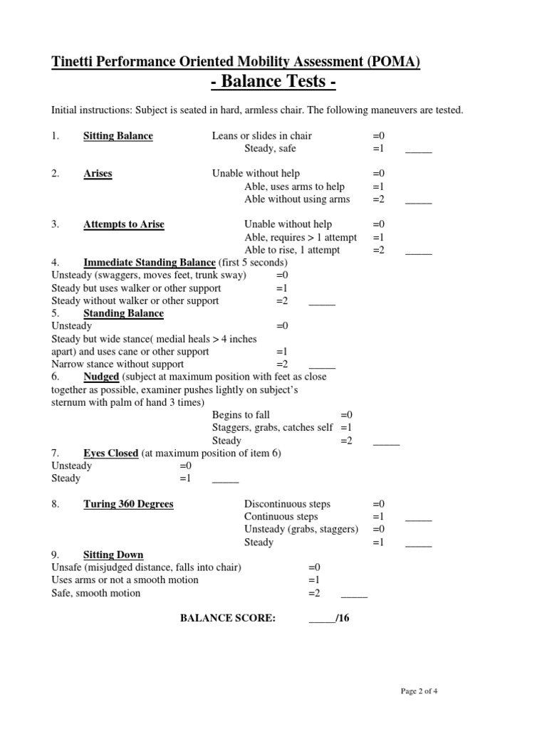 Tinetti Balance Gait POMA | PDF | Foot