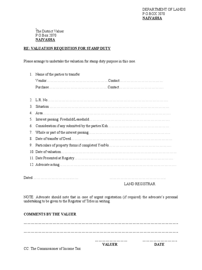 Valuation Requistion For Stamp Duty | PDF