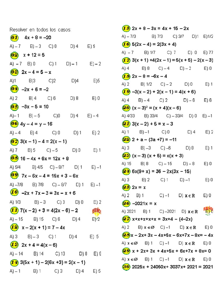 Ficha de Algebra 2 Ecuaciones | PDF