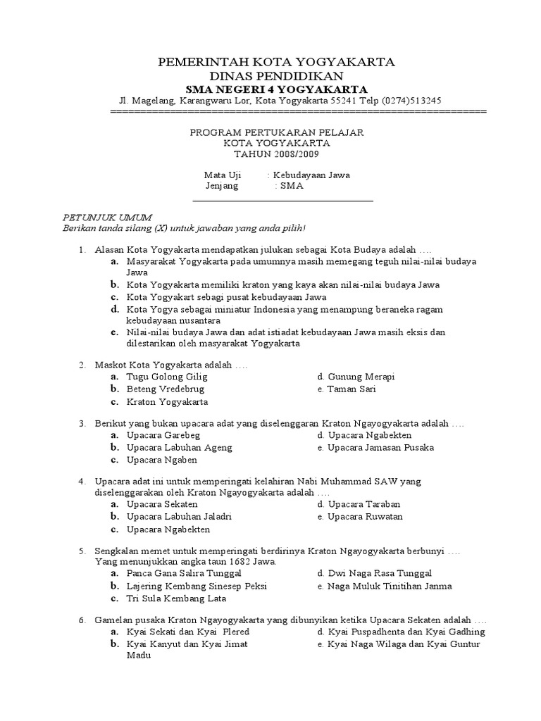 Soal Pertukaran Pelajar Sma | PDF Soal Pertukaran Pelajar Sma | PDF