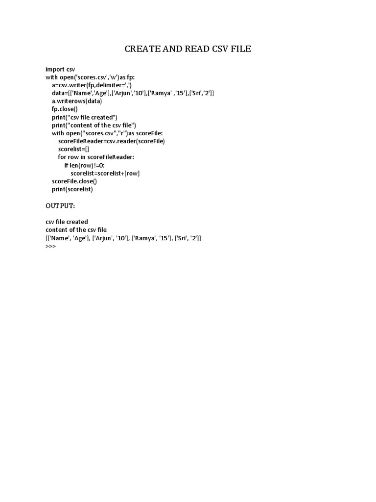 Create And Read Csv File Pdf Teaching Methods And Materials Computers 