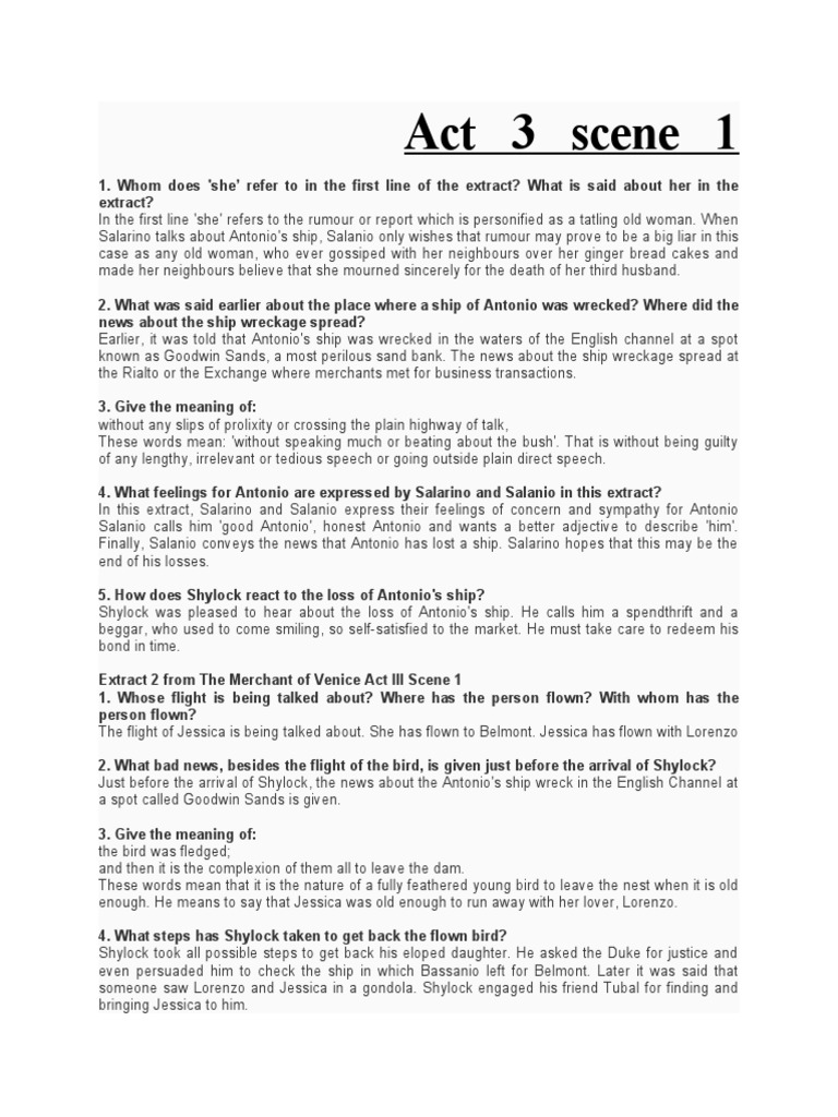 Act 3 Scene 1 | PDF | Shylock | The Merchant Of Venice