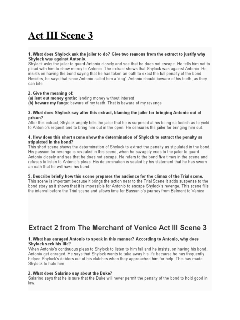 Shylock's Determined Pursuit of Revenge: A Scene Preparing the Audience ...
