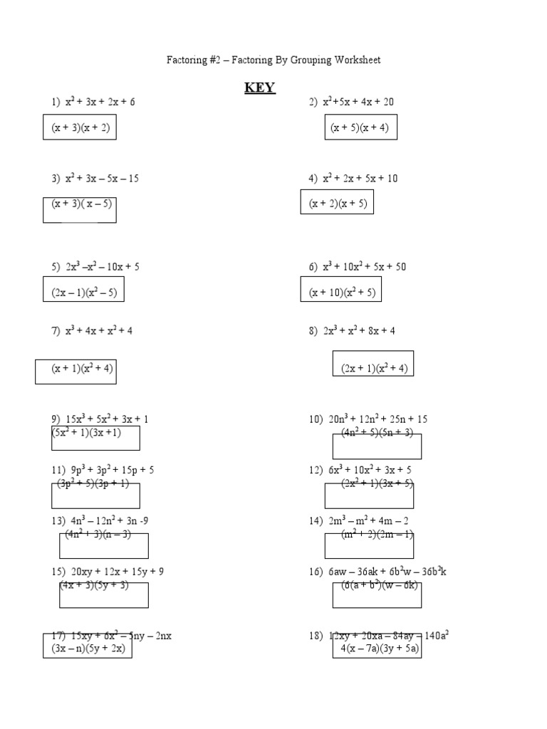 Factoring By Grouping Worksheet