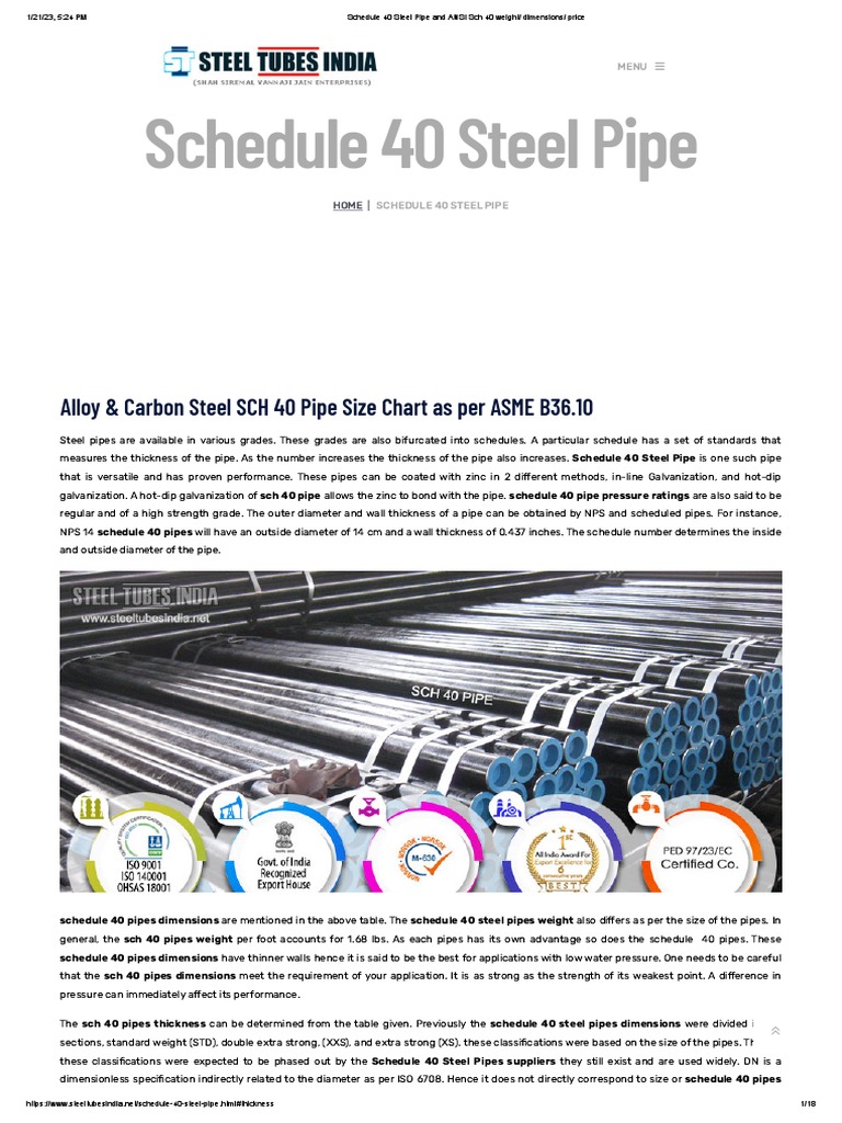 Schedule 40 Steel Pipe and ANSI SCH 40 Weight - Dimensions - Price ...