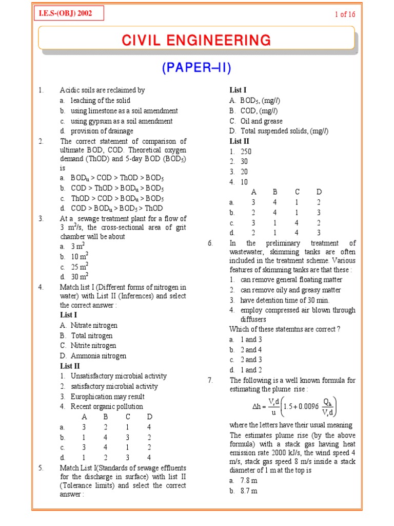 IES OBJ Civil Engineering 2002 Paper II | PDF | Deep Foundation | Sewage Treatment