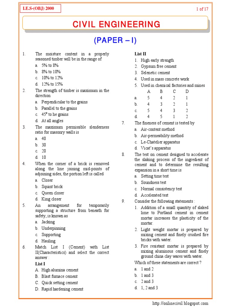 IES OBJ Civil Engineering 2000 Paper I | PDF | Truss | Mortar (Masonry)