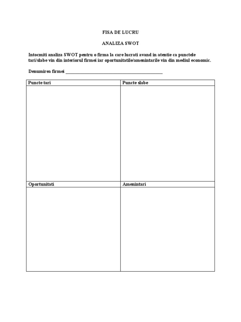 FISA de LUCRU - Analiza Swot | PDF