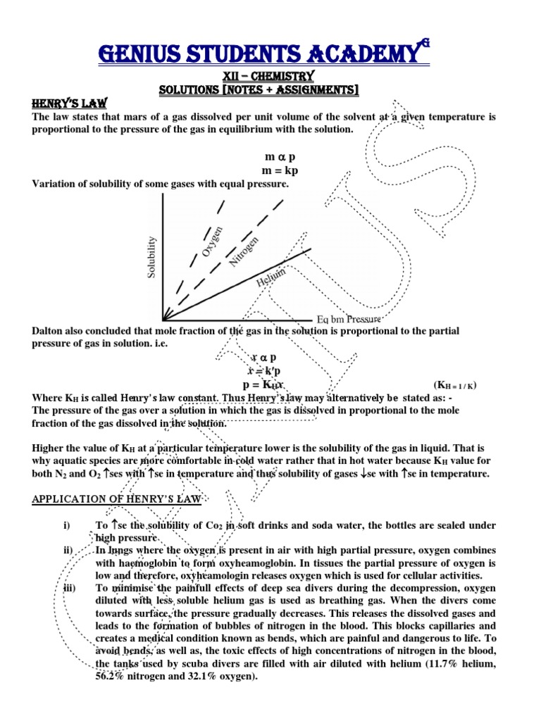 HENRY'S LAW (SOLUTIONS) & Assignments | PDF | Solubility | Applied And Interdisciplinary Physics